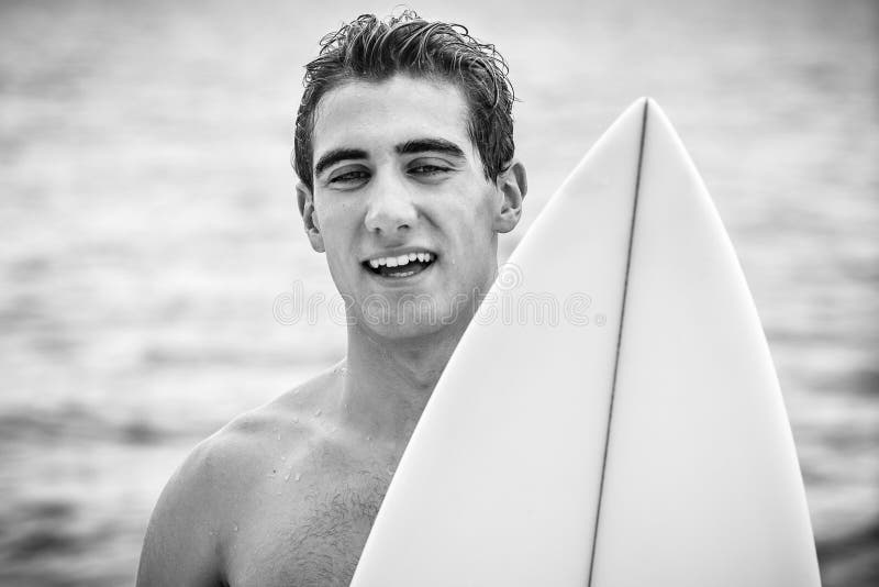 Young Surfer Smile with Surfboard Stock Image - Image of athlete, macho ...