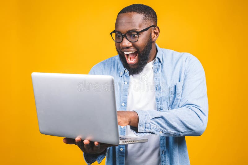 720 Happy African Man Standing Using Laptop Stock Photos - Free ...