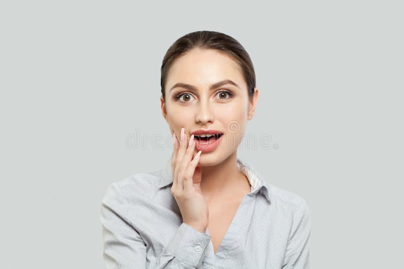 Young Surprised Woman on White Background Stock Image - Image of ...