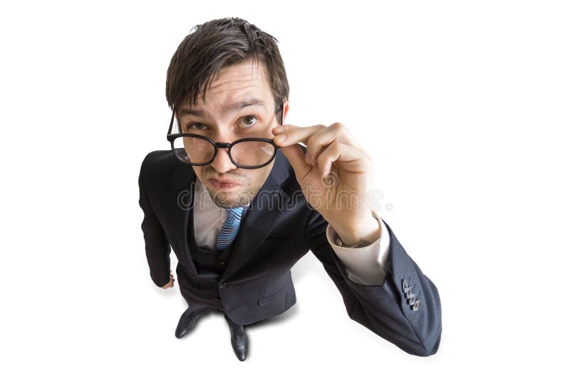 Young Suspicious Man is Looking at You. View from Top Stock Photo ...