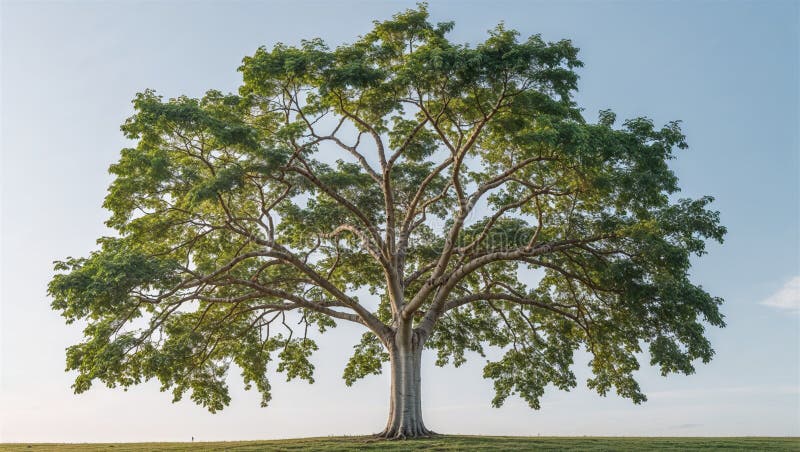 Young Sycamore Tree with Wide Leaf Canopy and Slender Trunk Centered on ...