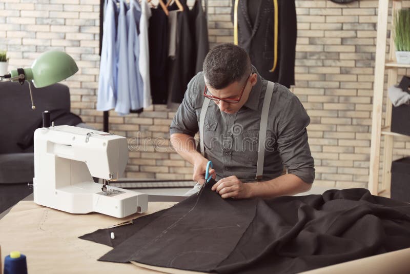 Young Tailor Cutting Fabric in Atelier Stock Image - Image of ...