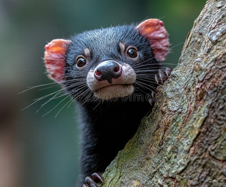 Curious Tasmanian Devil Peeking from Behind Tree Stock Illustration ...