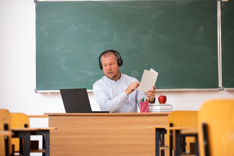 Young Teacher Conducts Online Webinars, Online Classes, Online ...