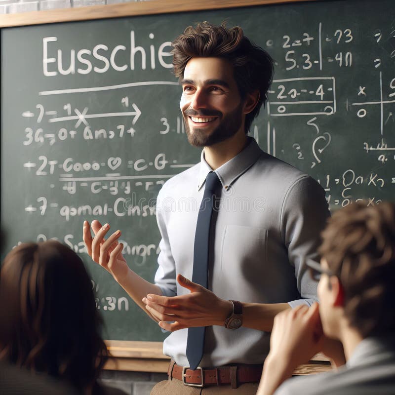 Young Teacher Explaining Mathematics To Attentive Students Stock Photo ...
