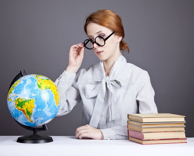 The Young Teacher in Glasses with Books. Stock Image - Image of reading ...