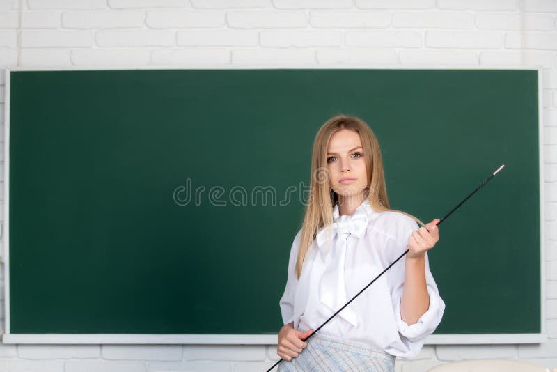 Young Teacher with Pointer. High School Student Learning English or ...