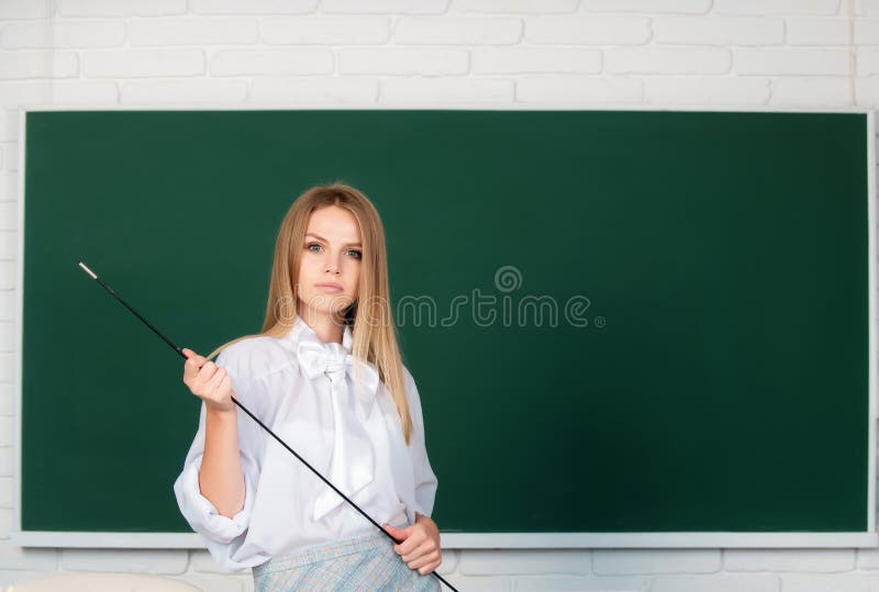 Young Teacher with Pointer. High School Student Learning English or ...