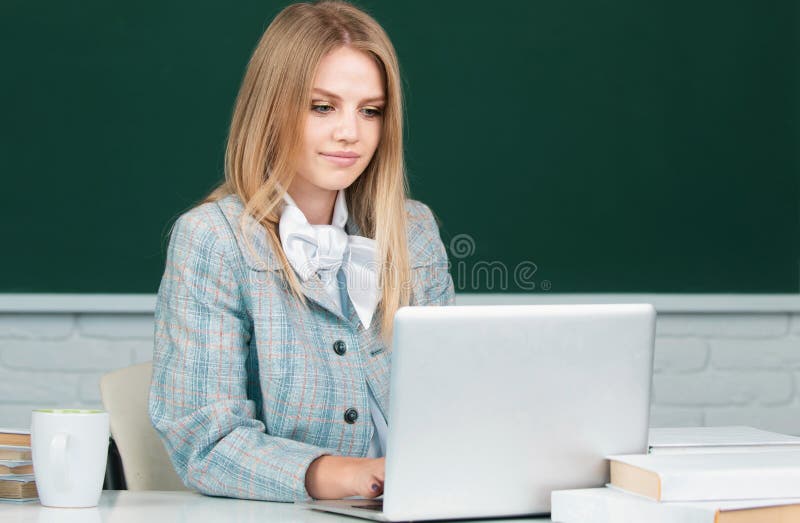 Young Teacher. Portrait of Female University Student Study Lesson at ...