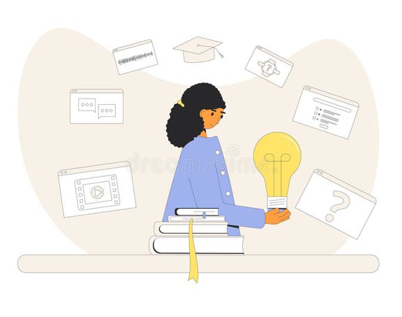 Young Teacher Preparing for Lesson, Creating Learning Materials Stock ...