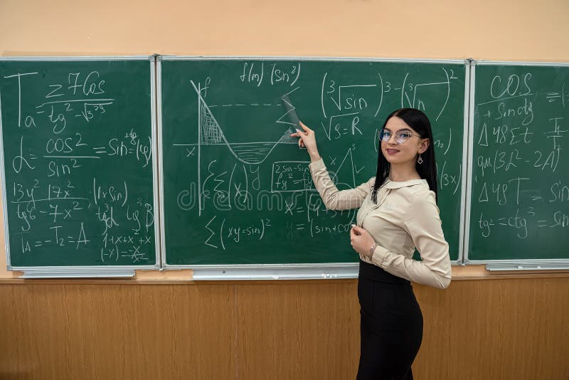 Young Teacher or Student Standing Near Blackboard and Learn Math Lesson ...