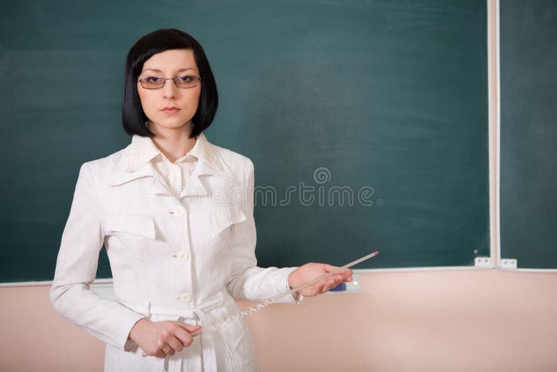 Young Teacher Woman on Green Board Stock Image - Image of angry ...