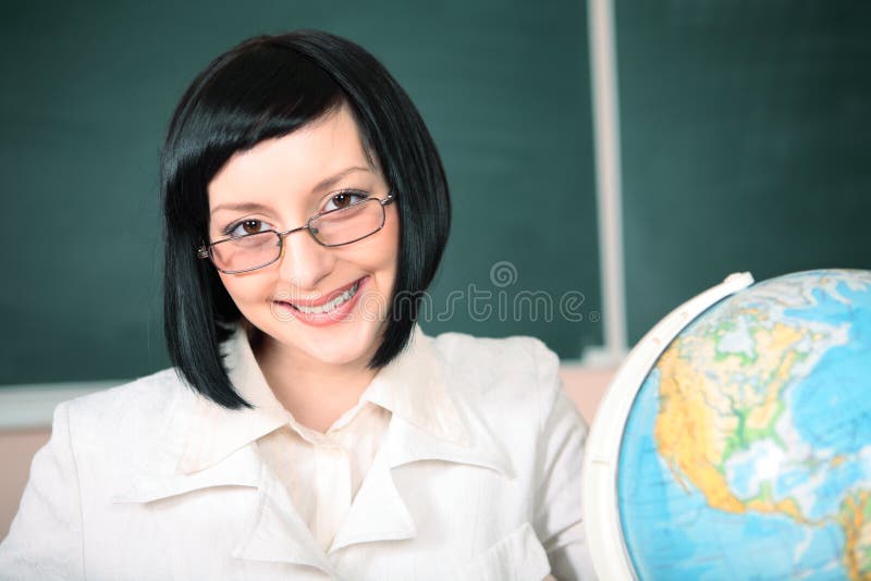Young Teacher Woman on Green Board Stock Image - Image of professor ...