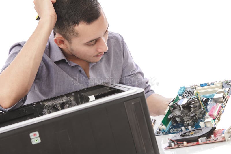 Young Technician Fixing Computer Hardware Stock Image - Image of inside ...