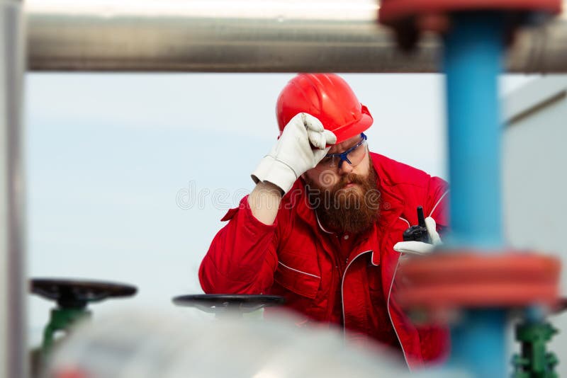 Technician in Oil and Gas Refinery. Worker in Oil Refinery Stock Image ...