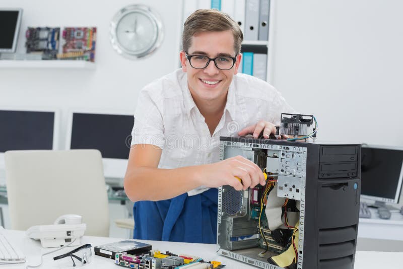 Young Technician Working on Broken Computer Stock Image - Image of ...