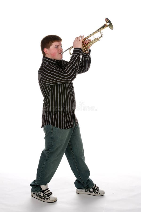Young Teen Boy Playing Trumpet Stock Photo - Image of noise, person ...