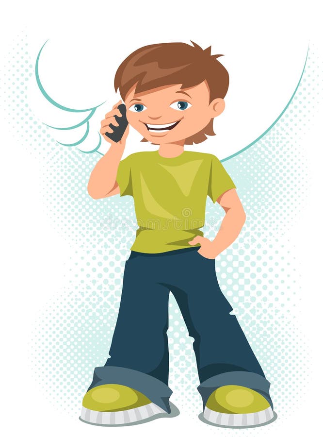 Young Teen Boy Talking on His Mobile Phone Stock Vector - Illustration ...