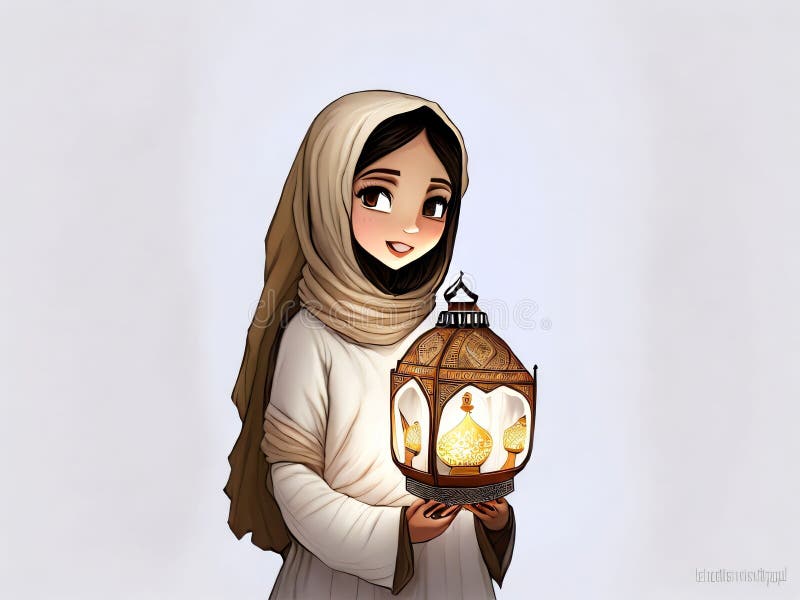 Young Teen Girl Holding Ramadan Lantern, Smiling Face Stock ...