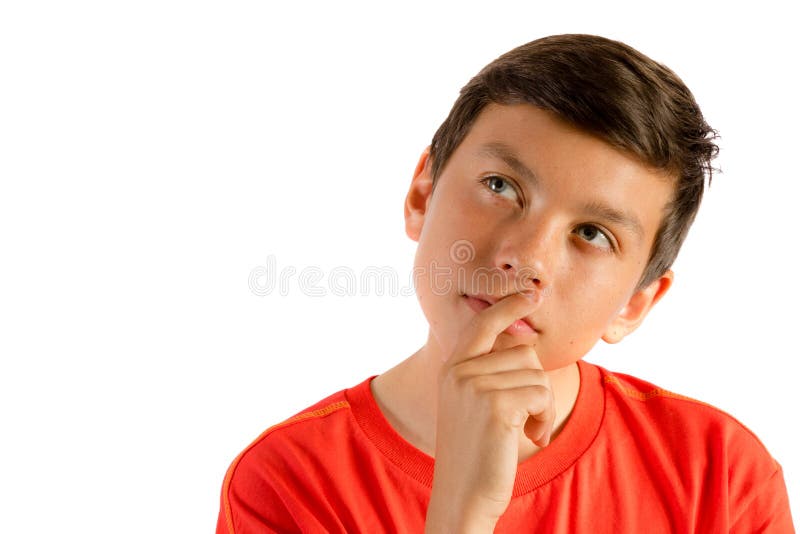 Young Teenage Boy Isolated on White Stock Photo - Image of head ...