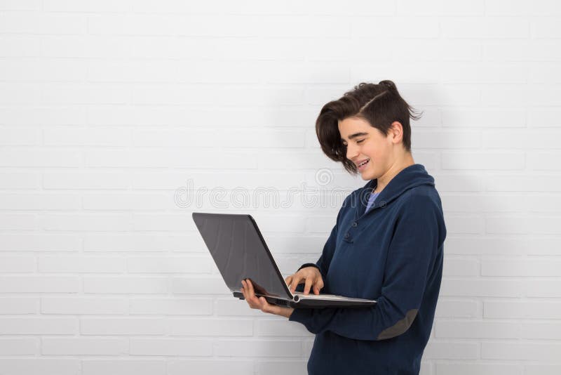 Isolated Student with Laptop Stock Photo - Image of sitting, casual ...