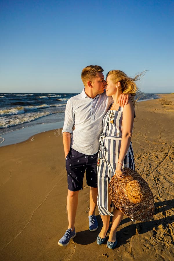 Young Tender Couple in Love on Sandy Beach Stock Photo - Image of ...