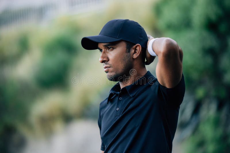 Young Tennis Player Adjusting His Cap Stock Photo - Image of copy ...