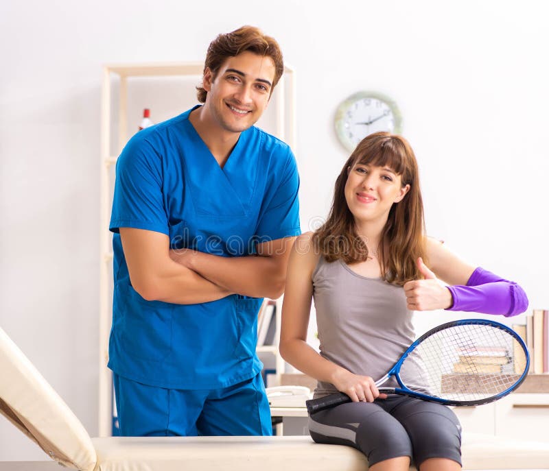 Young Tennis Player Visiting Doctor Traumatologist Stock Image - Image ...