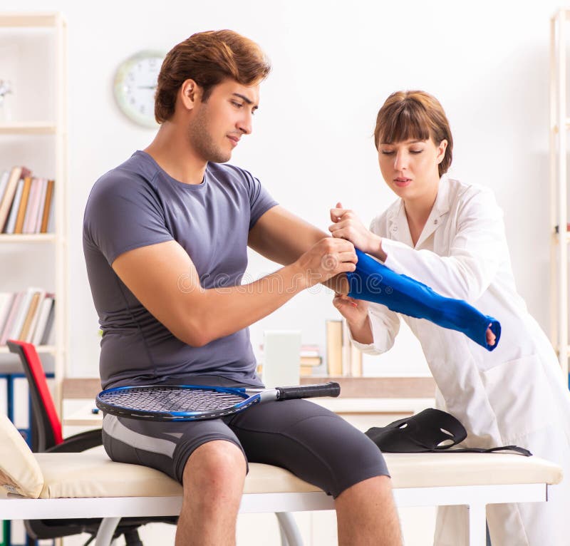 Young Tennis Player Visiting Doctor Traumatologist Stock Photo - Image ...