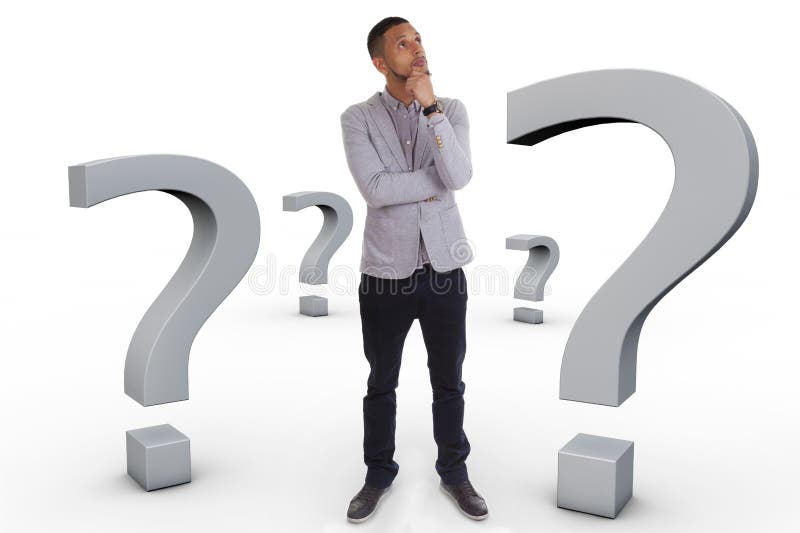 Young Thoughtful African American Man Surrounded by Question Ma Stock ...