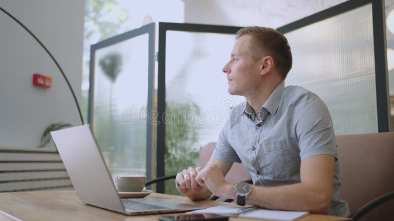 Young Thoughtful Business Man Thinking of Problem Solution Working on ...