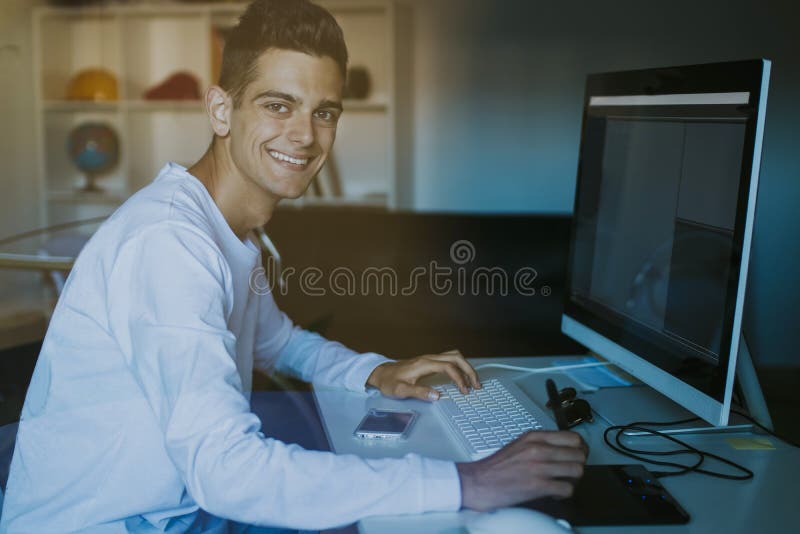 Young man with computer stock image. Image of students - 107283499