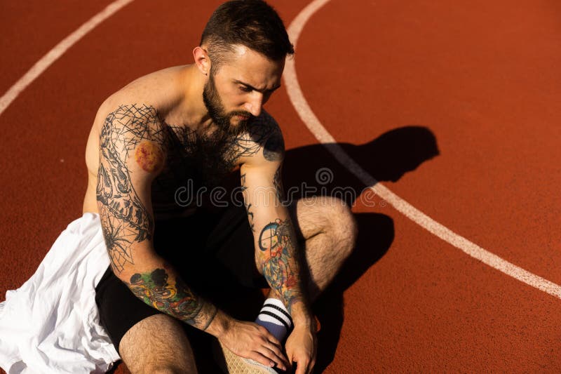 Young Tired Man Resting, Sitting after Training Stock Image - Image of ...