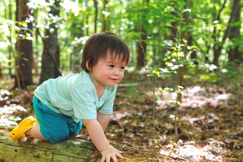 Toddler Boy Playing in the Forest Stock Photo - Image of face, forest ...