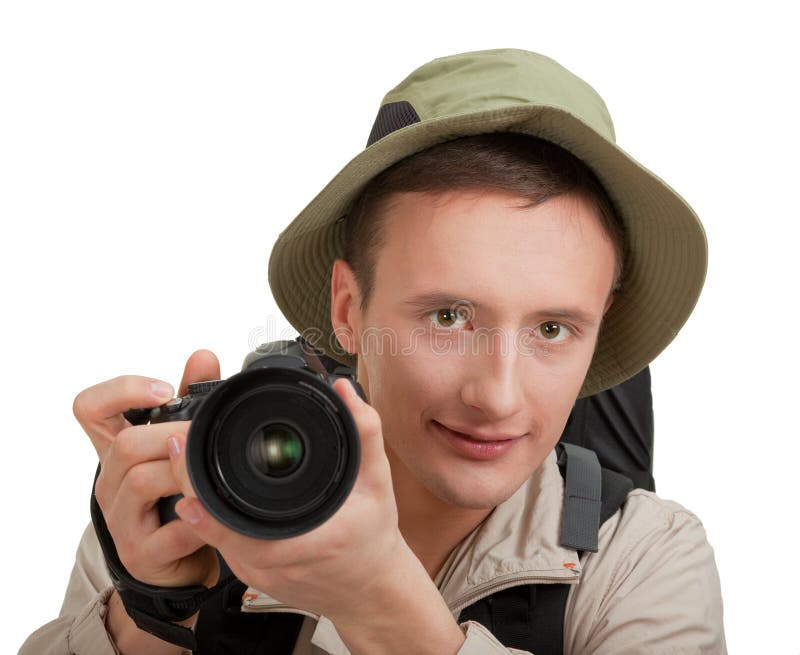 Young tourist with camera stock image. Image of photographer - 19154775