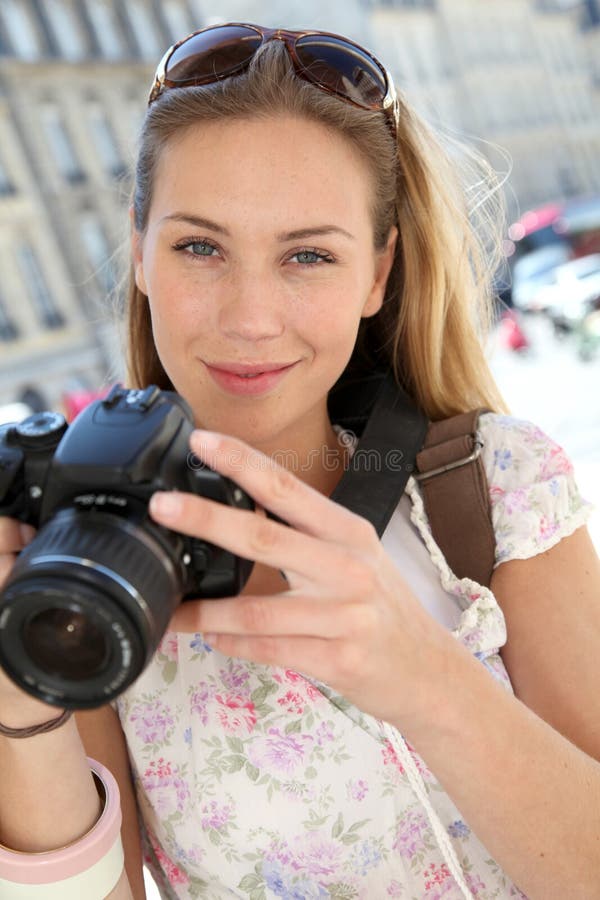 Young Tourist Woman Using Camera Stock Photo - Image of culture ...