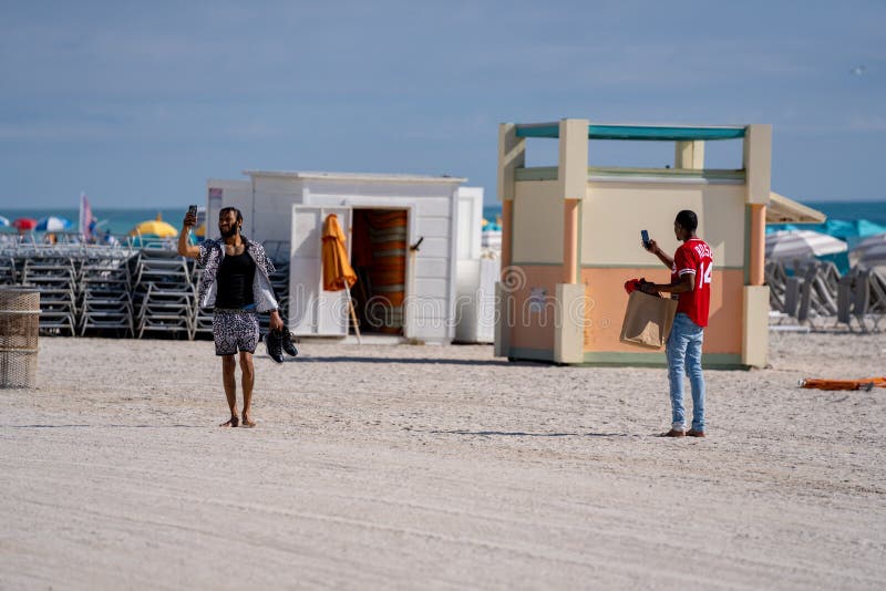 Young Tourists Taking Selfie Photos in Miami Beach Spring Break 2021 ...