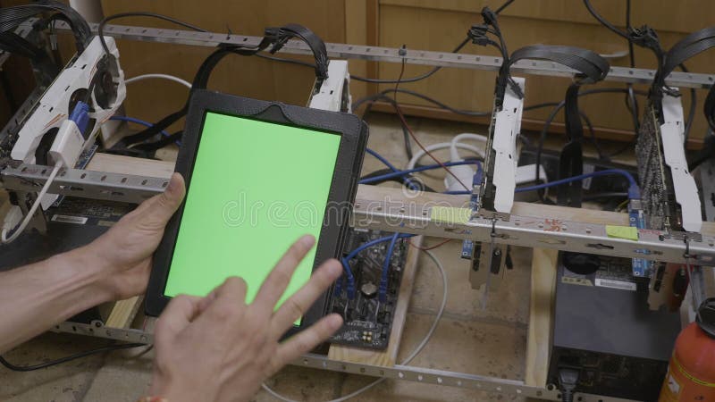 Trader Man Holding Tablet with Chroma Key Green Screen Showing Ok Sign ...