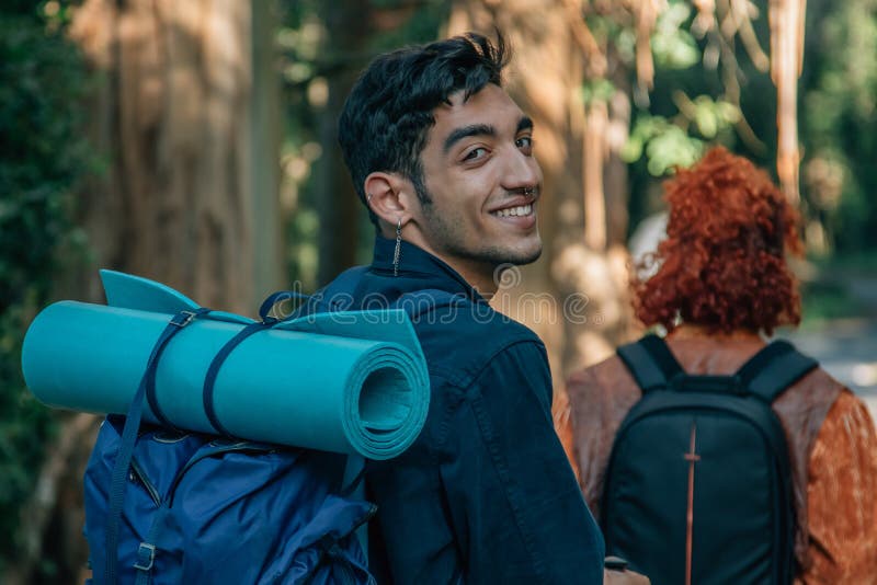 Young Travelers Hiking with Backpack Stock Image - Image of outdoors ...