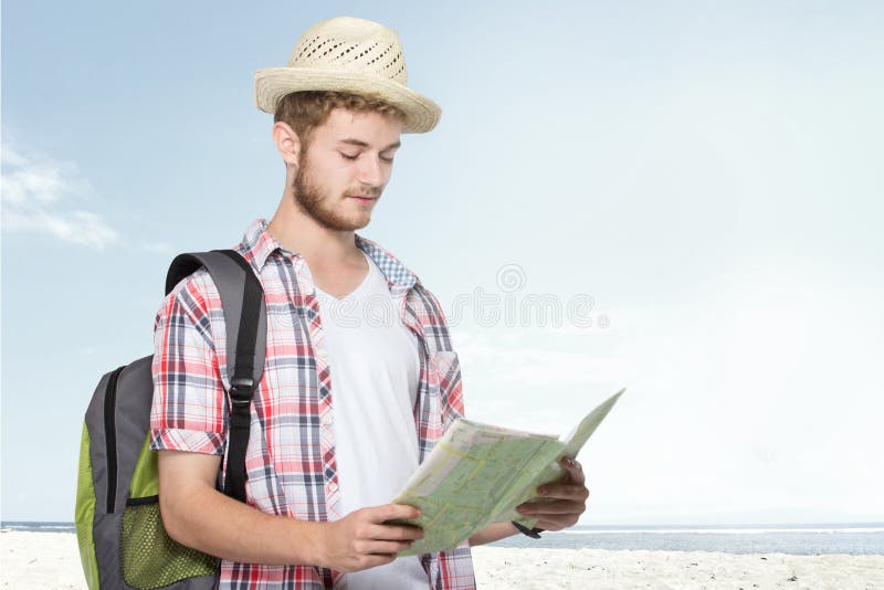 Young Traveling Man Reading Map Stock Image - Image of journey ...