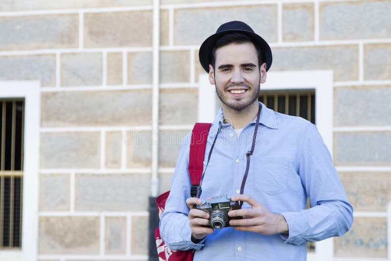 Traveller with the camera stock photo. Image of handsome - 94696180