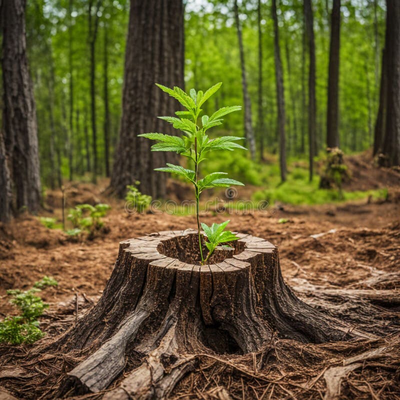 Young Tree Emerging from Old Tree Stump Stock Illustration ...