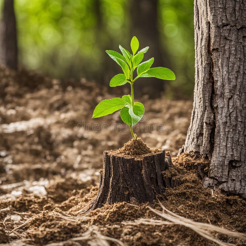 Young Tree Emerging from Old Tree Stump Stock Illustration ...