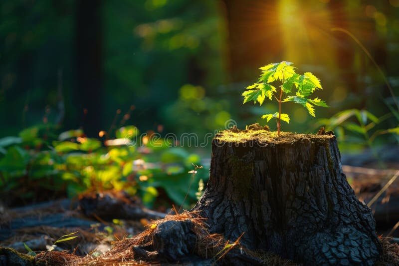 Young Tree Emerging from Old Tree Stump. Generative AI Stock Photo ...