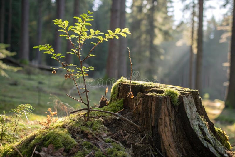 Young Tree Emerging from Old Tree Stump - Generated by Ai Stock ...