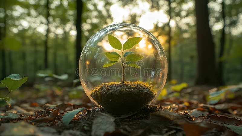 Young Tree Enclosed in a Glass Sphere on Forest Floor Stock Image ...