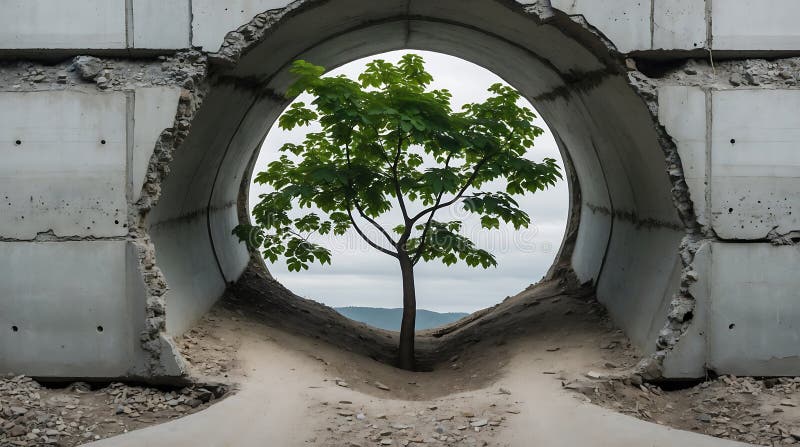 Tree Breaks through Concrete, Showcasing Climate Change S Environmental ...