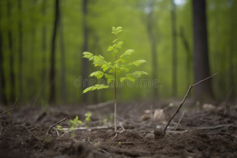 A Young Tree Growing in a Newly Planted Forest Stock Illustration ...