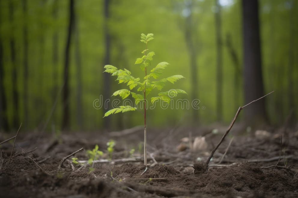 A Young Tree Growing in a Newly Planted Forest Stock Illustration ...