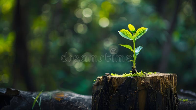 Young Tree Growing from Old Stump in Forest, Ai Generated Stock ...